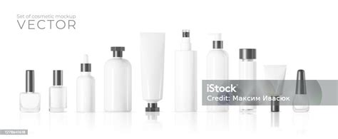 콜라겐 솔루션 광고 배경이 있는 그레이 캡이 있는 벡터 리얼한 화장품 화이트 용기 세트 고급 스킨 케어 크림 튜브 바니시 매니큐어 뷰티 제품 광고 디자인 0명에 대한 스톡