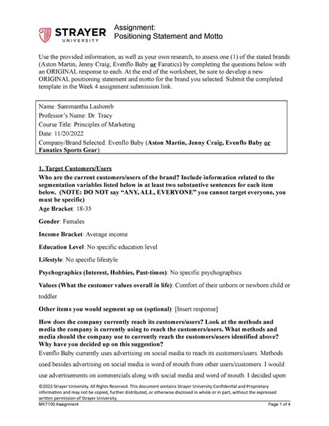 week4 assignment positioning statement and motto use the provided