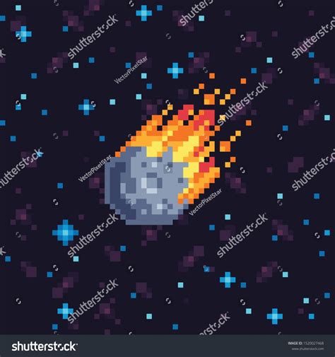 Burning Asteroid Flying In Space Seamless Pattern Flame Meteorite Pixel Art Icon Meteor Rain