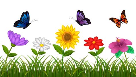 Clipart Flowers And Butterflies Beautiful Spring Flowers With
