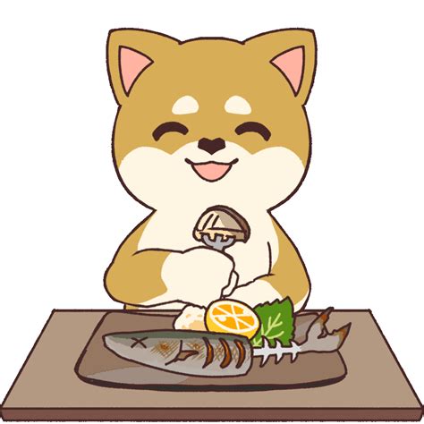 Animated Illustration Of A Dog Eating Grilled Fish Ugokawa