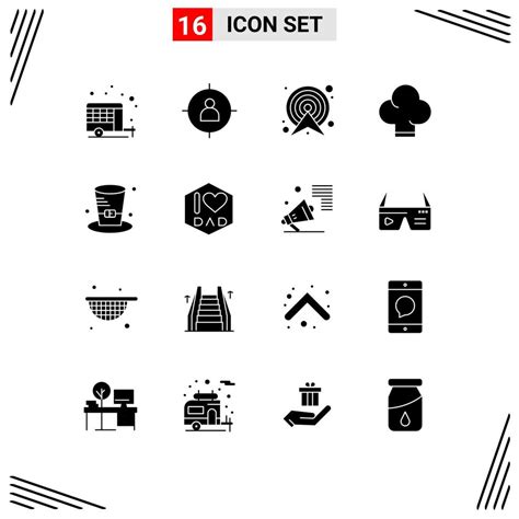 Editable Vector Line Pack Of 16 Simple Solid Glyphs Of Cap Food User Chef Map Editable Vector