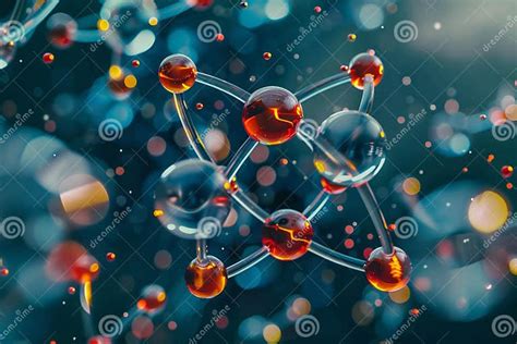 Abstract Molecular Structure Connecting Atoms With Bonds In Space On Blue Background Stock