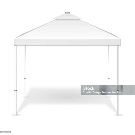 목업 프로모션 야외 이벤트 무역 박람회 팝업 텐트 모바일 윤곽 모의 최대 템플릿 흰색 배경에 격리된 그림입니다 설계 준비 완료 제품 광고 벡터 Eps10 0명에 대한 스톡