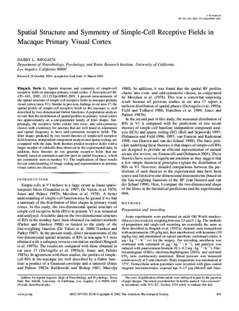 Pdf Spatial Structure And Symmetry Of Simple Cell Receptive Fields In Macaque Primary Visual