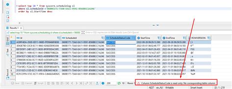 columns are read only then schema and db having the same name · issue