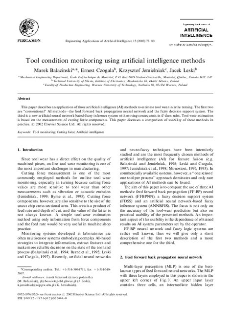 Pdf Tool Condition Monitoring Using Artificial Intelligence Methods