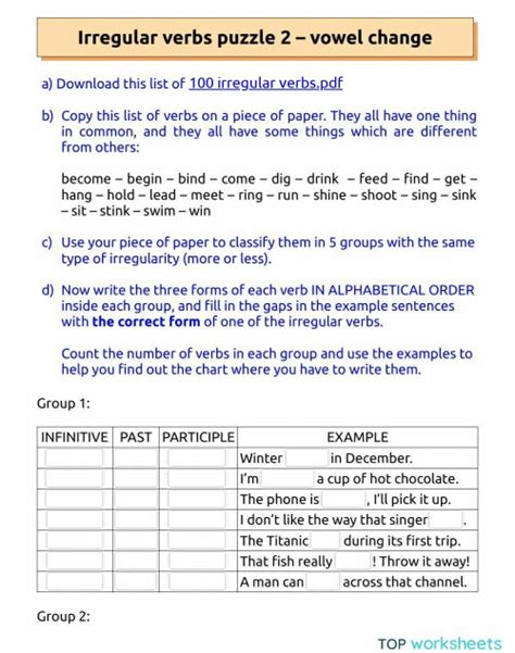 Irregular Verbs Puzzle 2 Interactive Worksheet Topworksheets