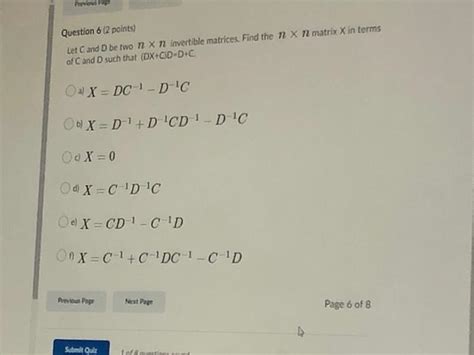 solved prvous question 6 2 points let c and d be two nxn