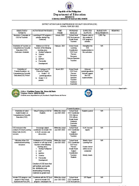 Cse District Action Plan Paman Pdf Sex Education Teachers