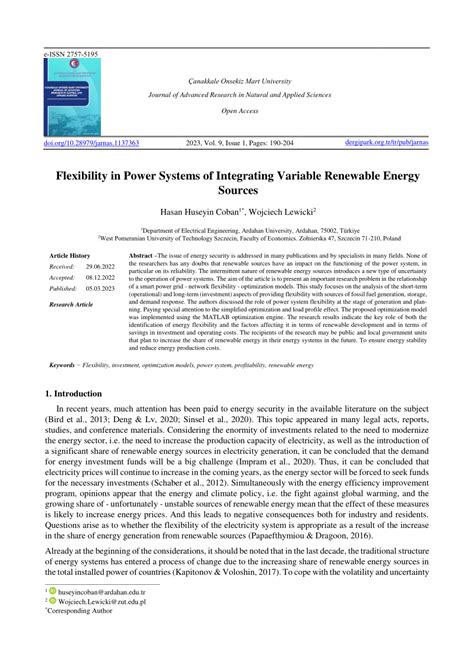 Pdf Flexibility In Power Systems Of Integrating Variable Renewable