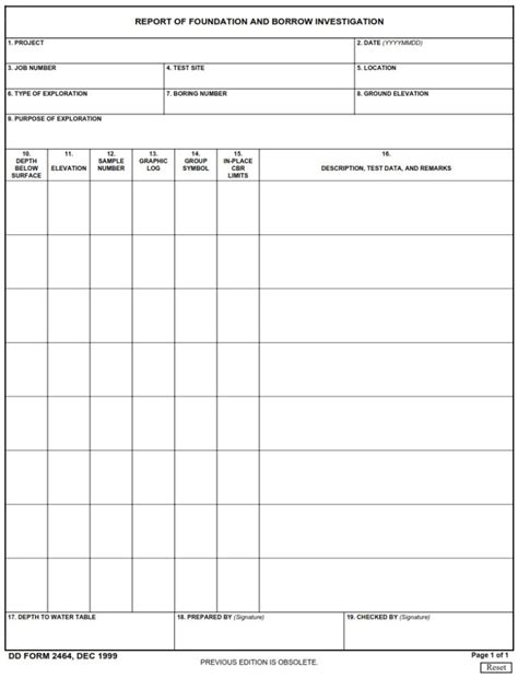 Dd Form 2464 Report Of Foundation And Borrow Investigation Dd Forms