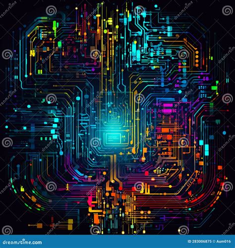 Abstract Representation Multi Colored Computer Motherboard Lines Stock Illustration