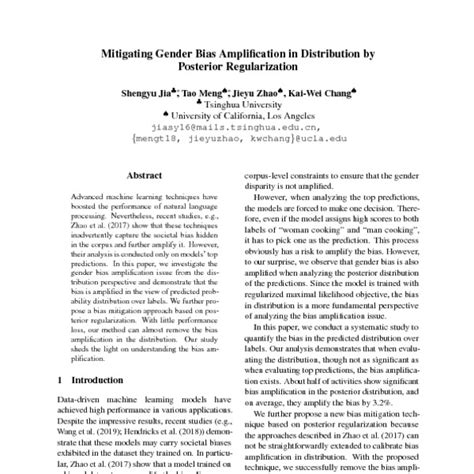 Mitigating Gender Bias Amplification In Distribution By Posterior Regularization Acl Anthology