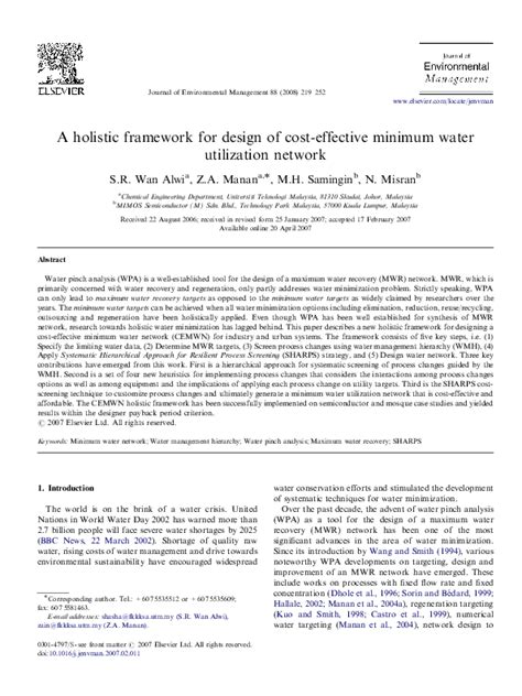 Pdf A Holistic Framework For Design Of Cost Effective Minimum Water