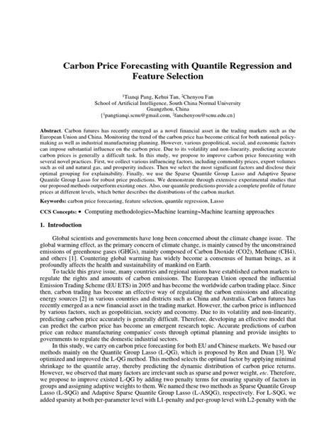 Carbon Price Forecasting With Quantile Regression And Feature Selection