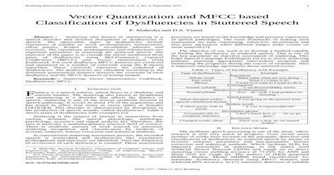 Vector Quantization And Mfcc Based Classification Of · Stuttering