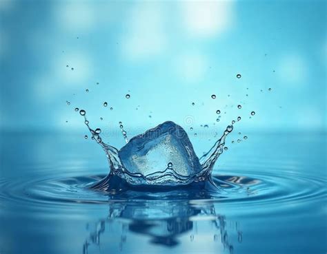 Ice Cube Splashing Into Water Creating A Cool Visual Stock