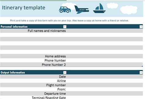 Itinerary Template In Excel Exsheets
