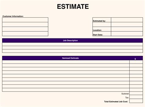 Blank Free Printable Estimate Forms We Love Printables