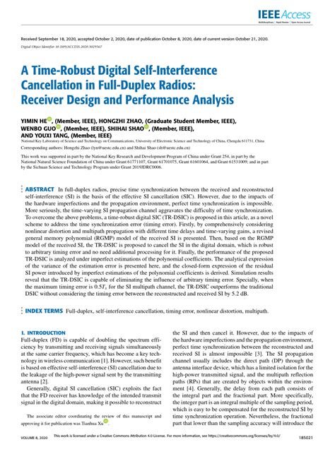 Pdf A Time Robust Digital Self Interference Cancellation In Full