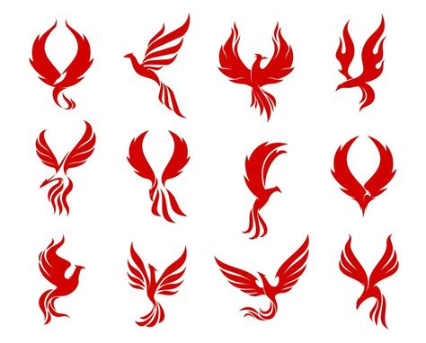 Red Phoenix Bird Icons Firebird On Fire Wings 34118789 Vector Art At Vecteezy