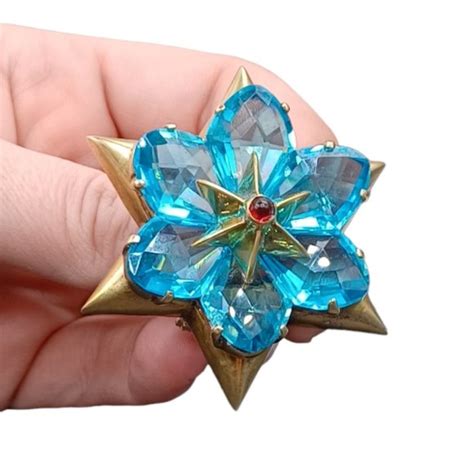 Eisenberg Jewelry Vintage Eisenberg 94s Blue Crystal Star Flower