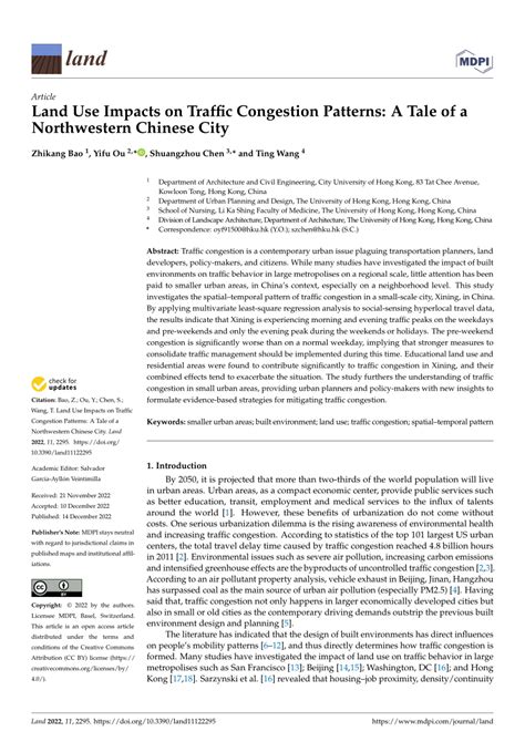 Pdf Land Use Impacts On Traffic Congestion Patterns A Tale Of A Northwestern Chinese City