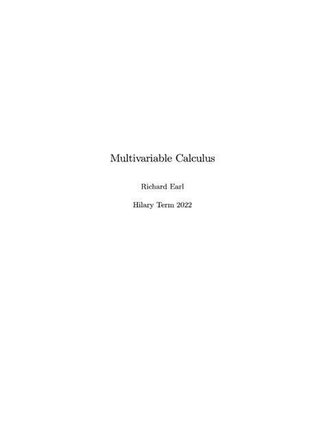 University Of Oxford Multivariable Calculus Lecture Notes Pdf
