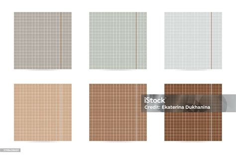 정사각형 종이 체크 무늬 알림 세트 케이지가 있는 사실적인 스티커 그림자 갈색 베이지 색상과 고립 된 흰색 배경에 벡터 일러스트 레이 션 0명에 대한 스톡 벡터 아트 및