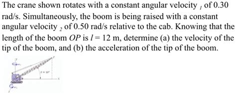 solved the crane shown rotates with a constant angular velocity of 0