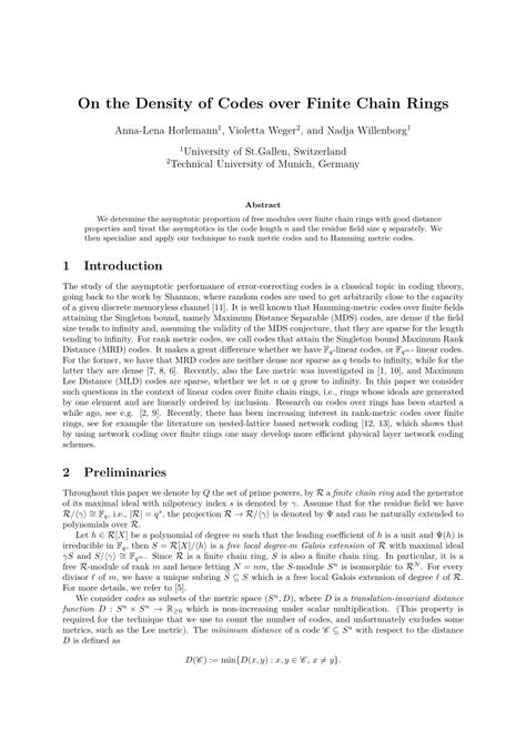 Pdf On The Density Of Codes Over Finite Chain Rings