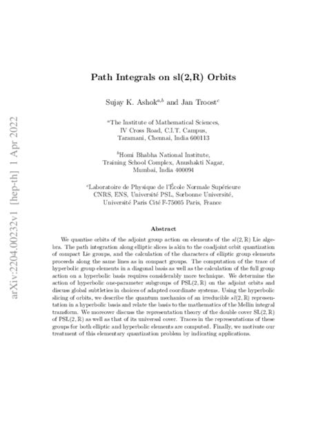 pdf path integrals on sl 2 r orbits jan troost