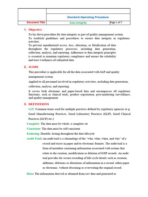 Data Integrity Sop Pdf Audit Information Technology