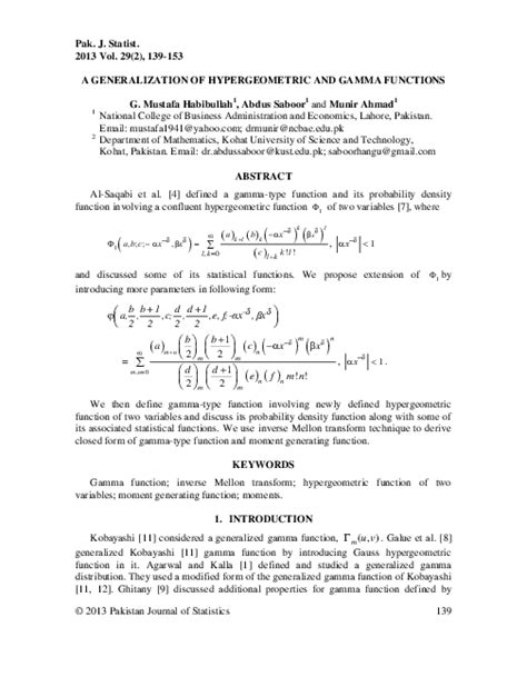 Pdf A Generalization Of Hypergeometric And Gamma Functions