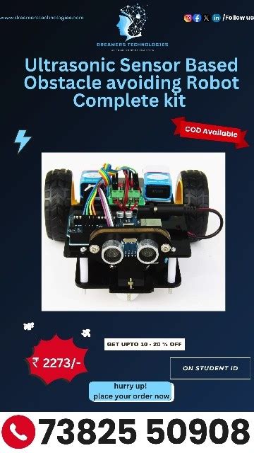 Ultrasonic Sensor Based Obstacle Avoiding Robot Kit Roboticsproject