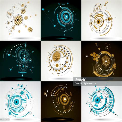 바우하우스 복고풍 스타일에서 만든 벡터 추상 배경의 컬렉션입니다 현대 기하학적 구성 템플릿 및 레이아웃으로 사용할 수 있습니다 공학 기술 벽지 서클으로 만든 0명에 대한