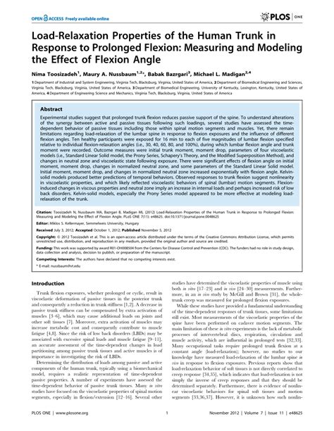 Pdf Load Relaxation Properties Of The Human Trunk In Response To Prolonged Flexion Measuring