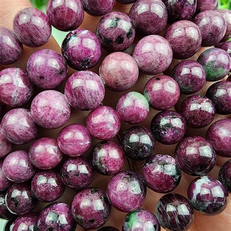Ruby Bracelet ~10mm Beads India Al₂o₃ Polished Corundum Uv