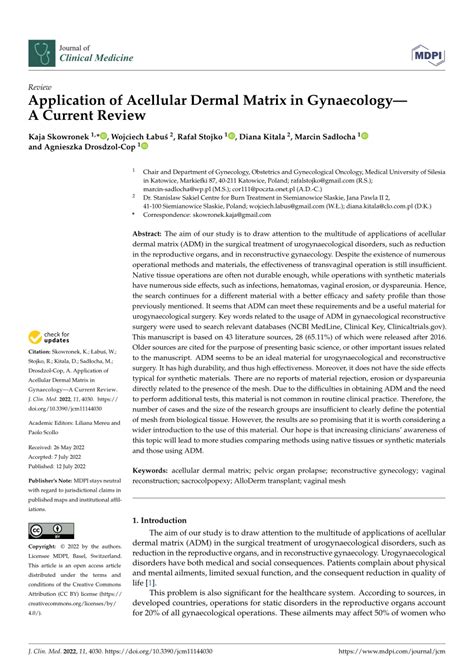 Pdf Application Of Acellular Dermal Matrix In Gynaecology—a Current Review