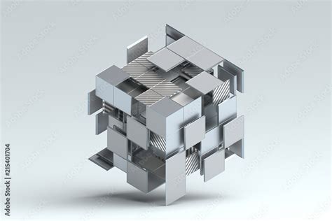 Abstract 3d Rendering Of Geometric Shapes Composition With Squares Cube Design Modern