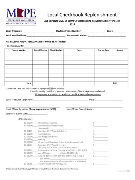 Fillable Online 2018 Local Checkbook Replenishment Form Fax Email Print