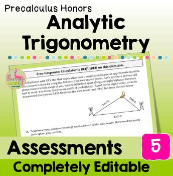 Analytic Trigonometry Assessments PreCalculus Unit 5 TPT