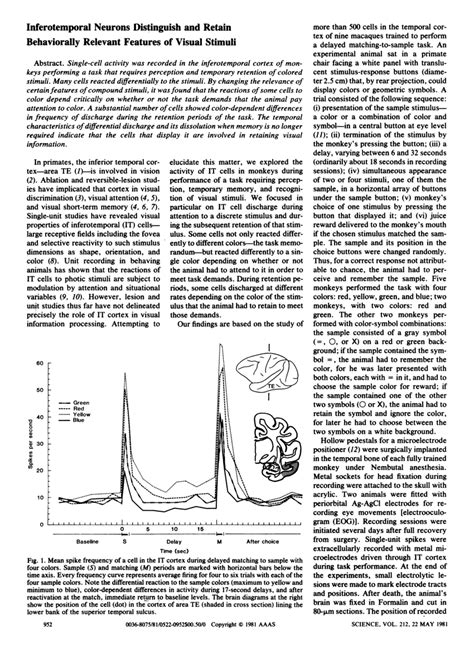 Pdf Inferotemporal Neurons Distinguish And Retain Behaviorally Relevant Features Of Visual Stimuli