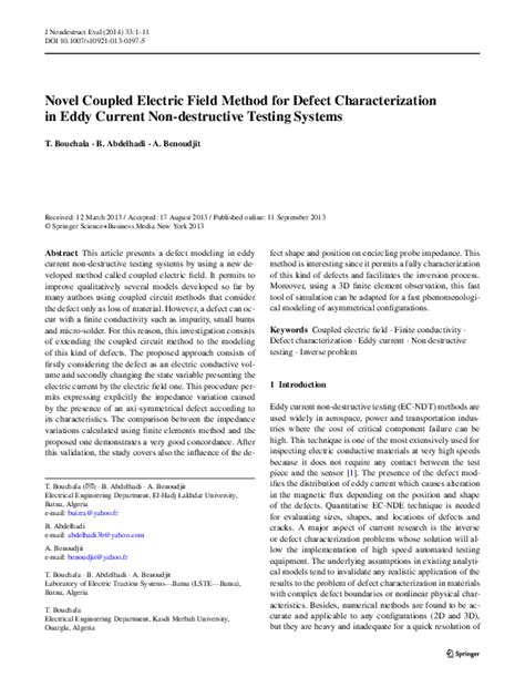 Pdf Novel Coupled Electric Field Method For Defect Characterization In Eddy Current Non