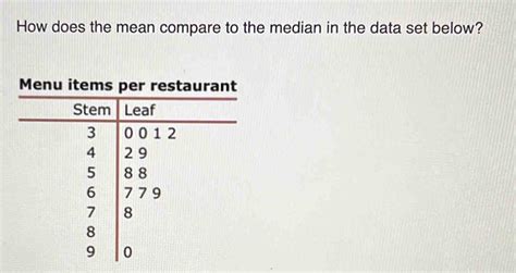 how does the mean compare to the median in the data set below [statistics]