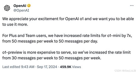 openai o1：使用限额提高，o1 模型解析 o1preview使用限制 csdn博客