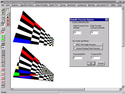 screen from the algorithm prototyping environment showing bit width