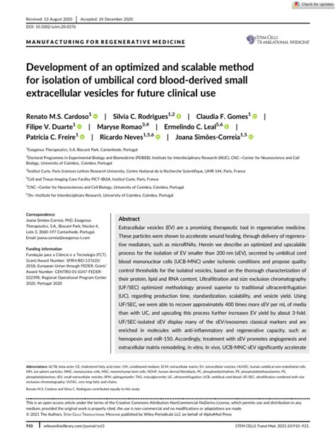 stem cells translational med 2021 cardoso development of an