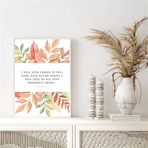 Fall Leaf Print Scripture Poster Psalm Printable Give Thanks Sign
